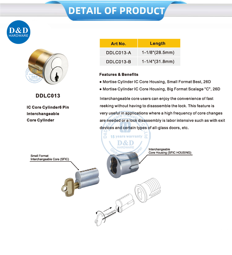 Solid Brass Lockset Security Cylinder Body Round Safety 6 Pin Schlage C Keyway Hadware Mortise ...